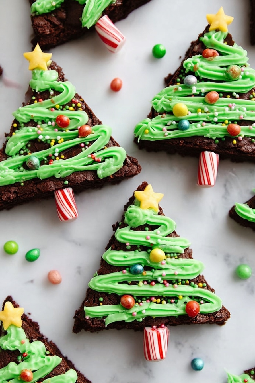 Christmas Tree Brownies with Candy Cane Trunks – Festive Holiday Treats