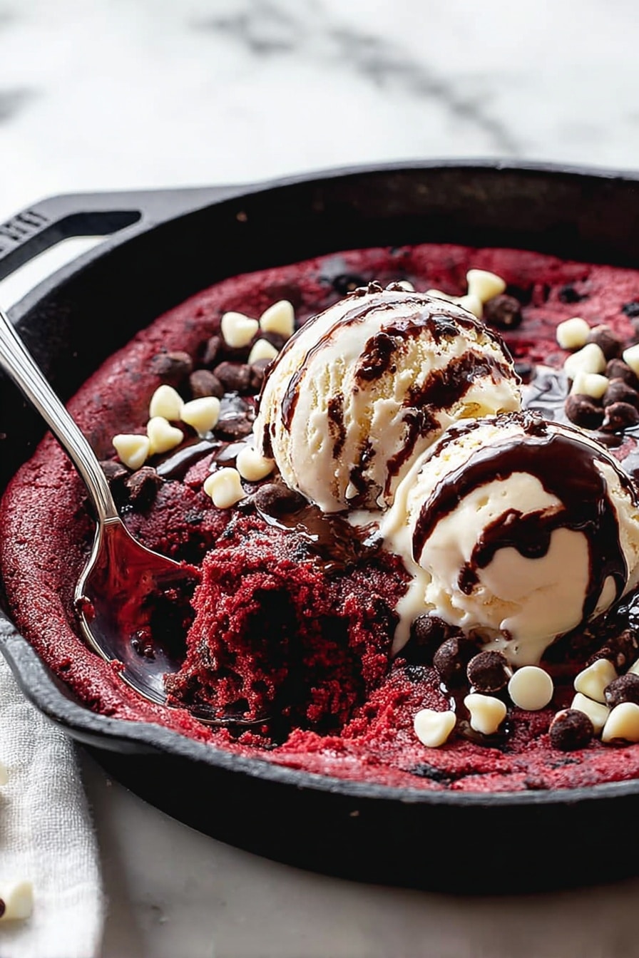 Red Velvet Skillet Cookie with White Chocolate – Decadent Dessert
